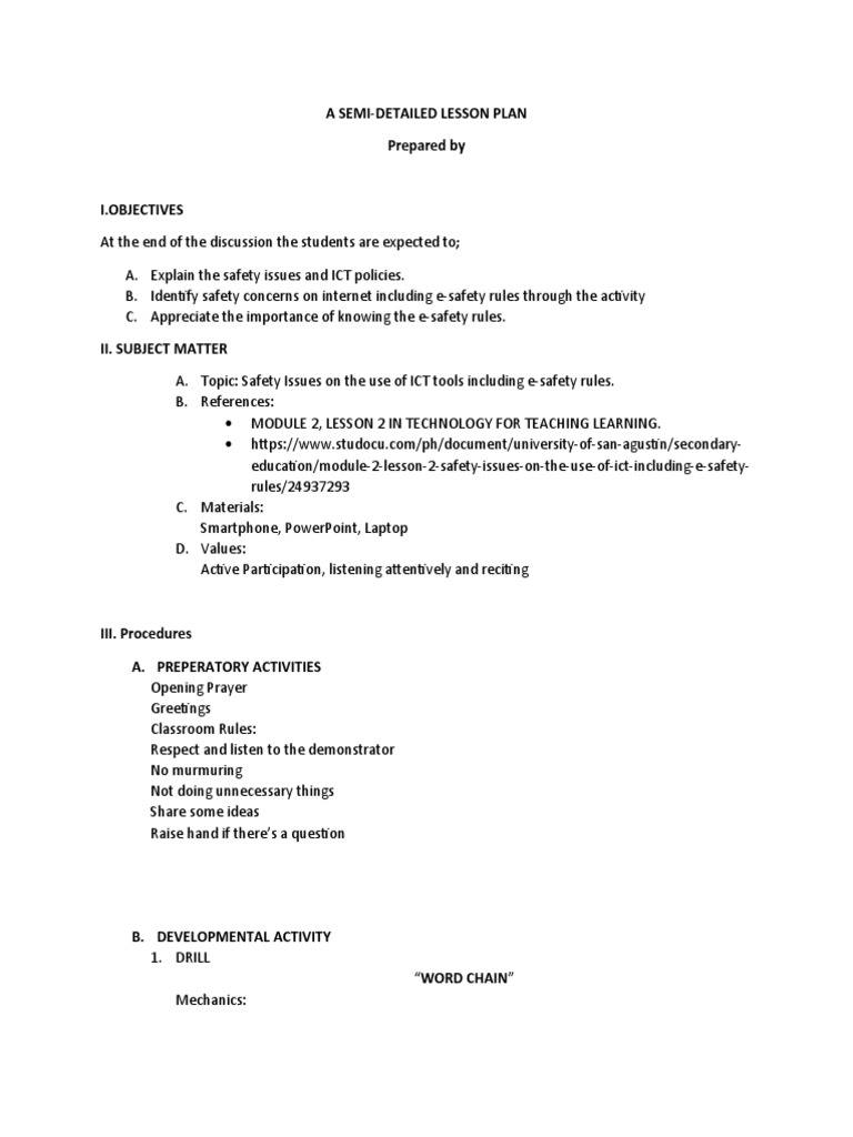 Safety Issues On The Use of ICT Tools Including E-Safety Rules. 4A LP ...