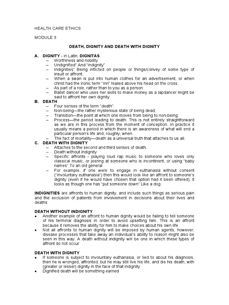 Death and Dignity in Healthcare Ethics | PDF | Suicide | End Of Life Care