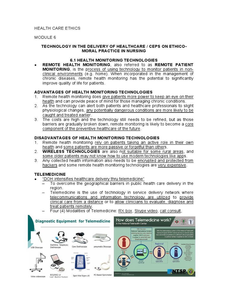 Module 6 - Technology in The Delivery of Healthcare and Ceps On Ethico-Moral Practice in Nursing ...