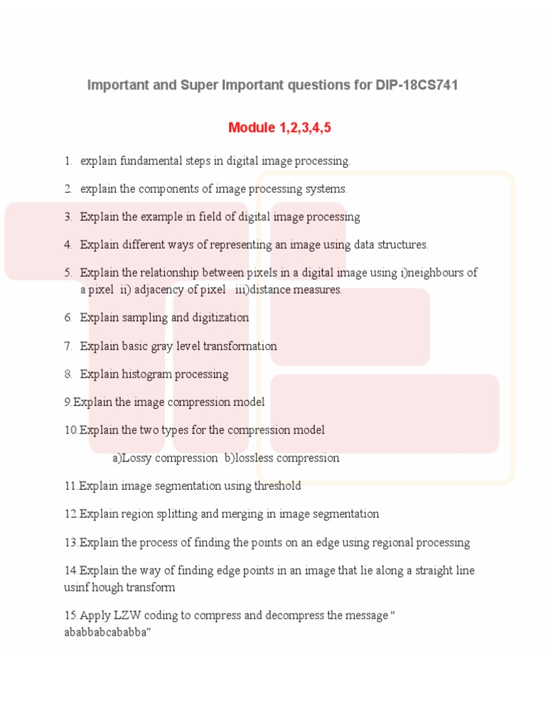 Important and Super Important Questions For DIP-18CS741 | PDF | Computers