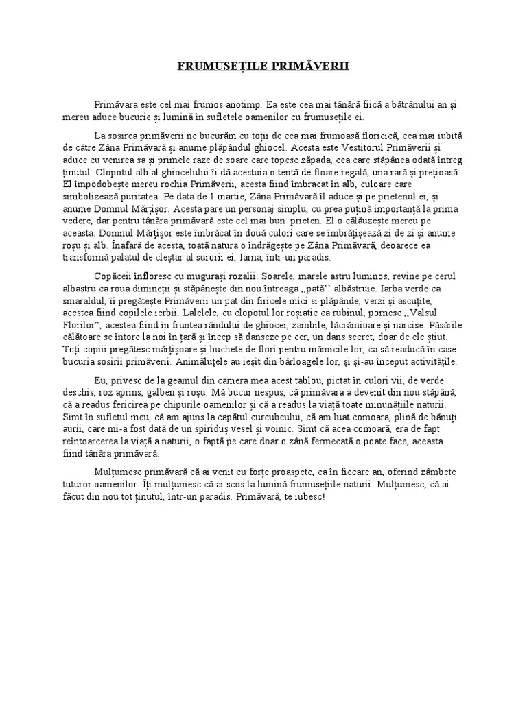FRUMUSETILE PRIMAVERII-compunere LB Romana | PDF