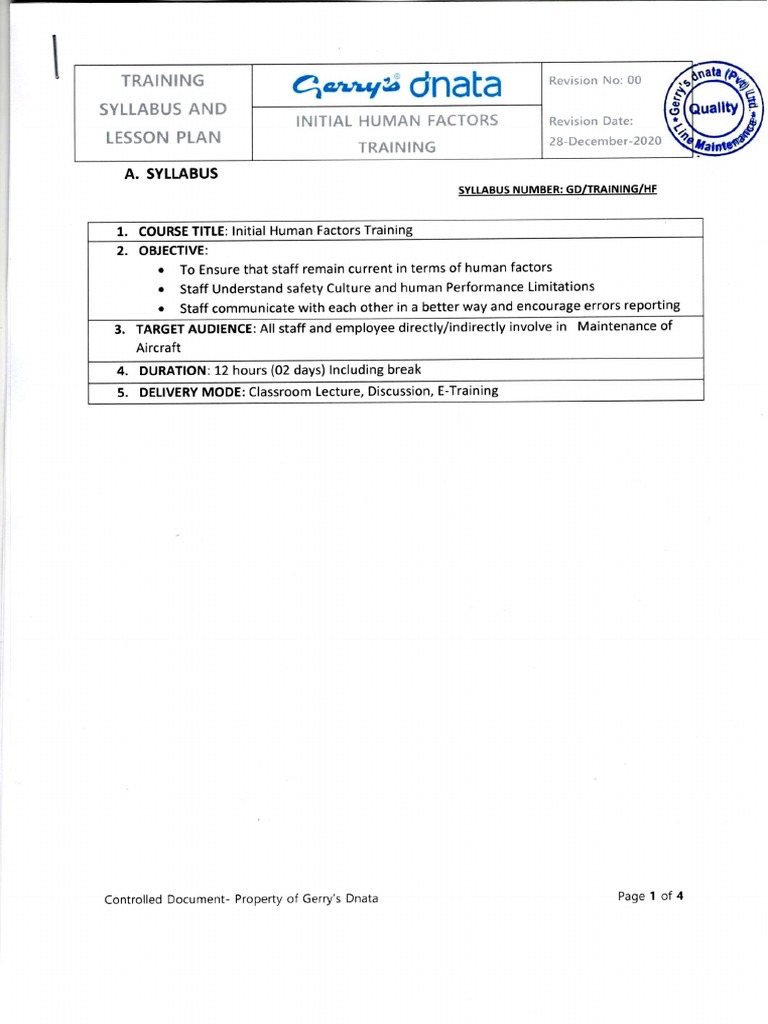 Approved Initial HF Training Syllabus | PDF