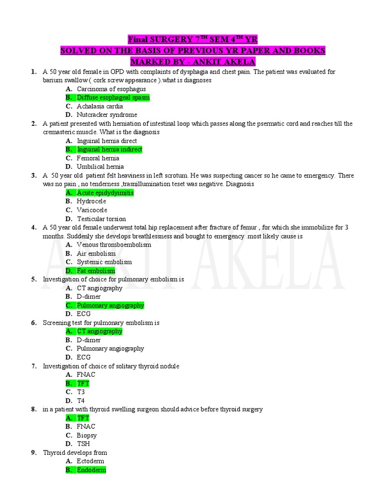 Final SURGERY PDF 4TH YR 7TH SEM SOLVED ON THE BASIS OF PREVIOUS YR PAPER AND BOOKS ANKIT AKELA ...