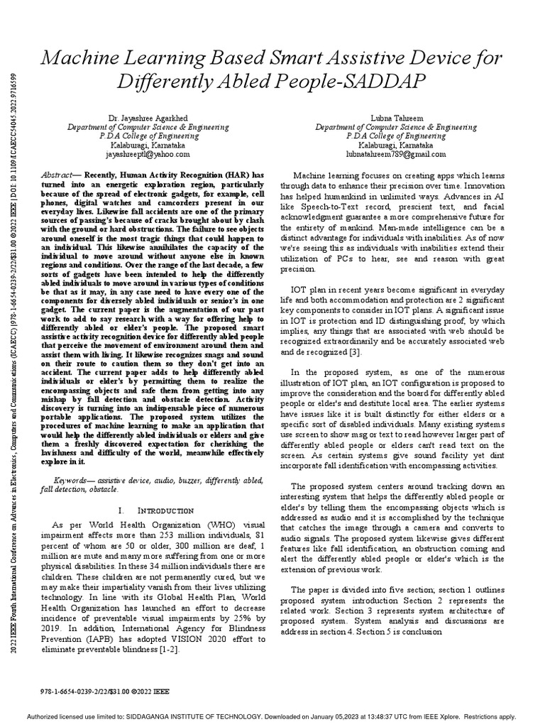 Machine Learning Based Smart Assistive Device For Differently Abled People-SADDAP | PDF ...
