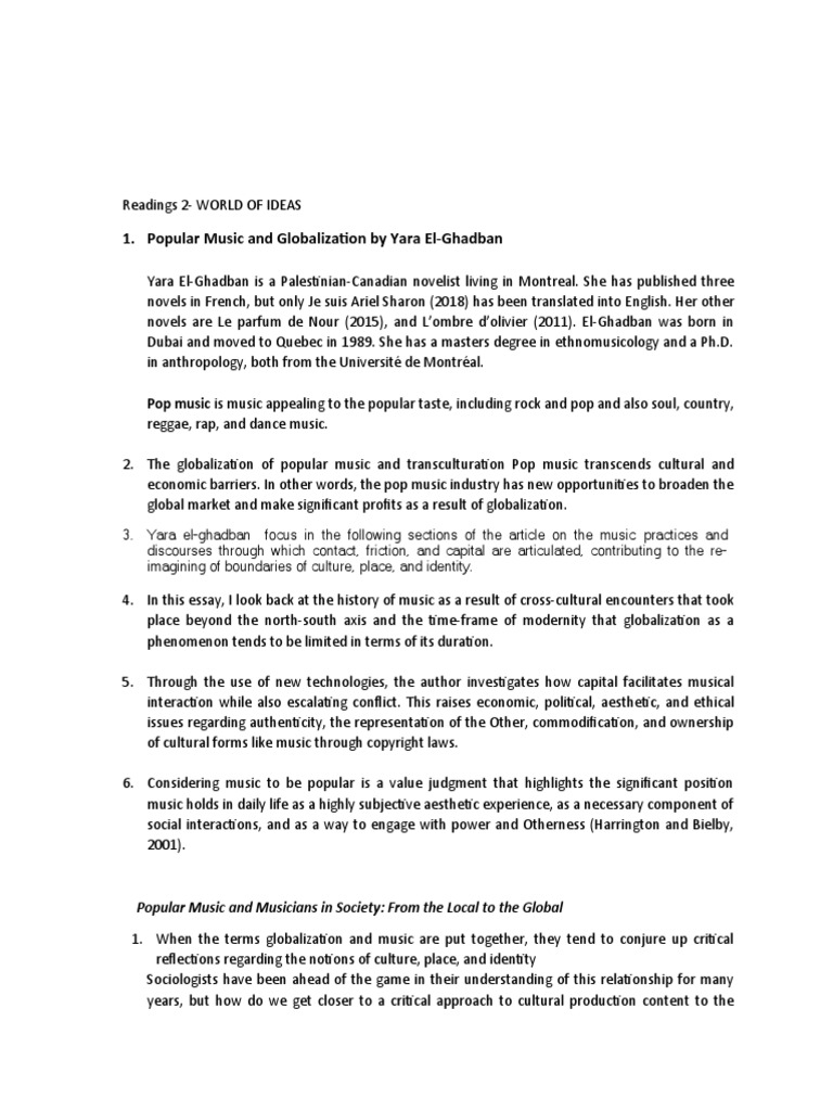 Popular Music and Globalization by Yara El | PDF | Globalization ...