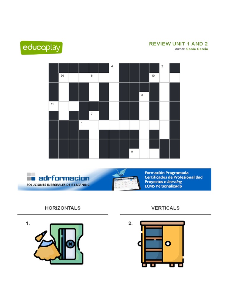 Imprimir Crucigrama - REVIEW UNIT 1 AND 2 (Second Language - 1º ...