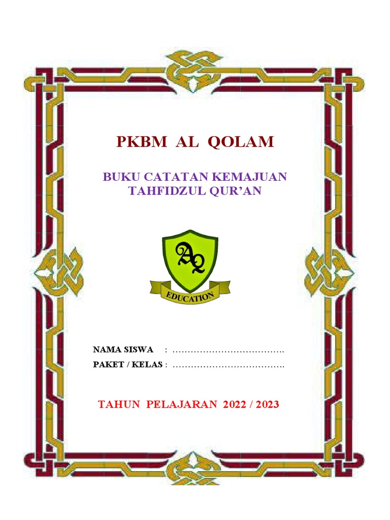 Buku Kemajuan Tahfidz Al Qolam 2023 | PDF