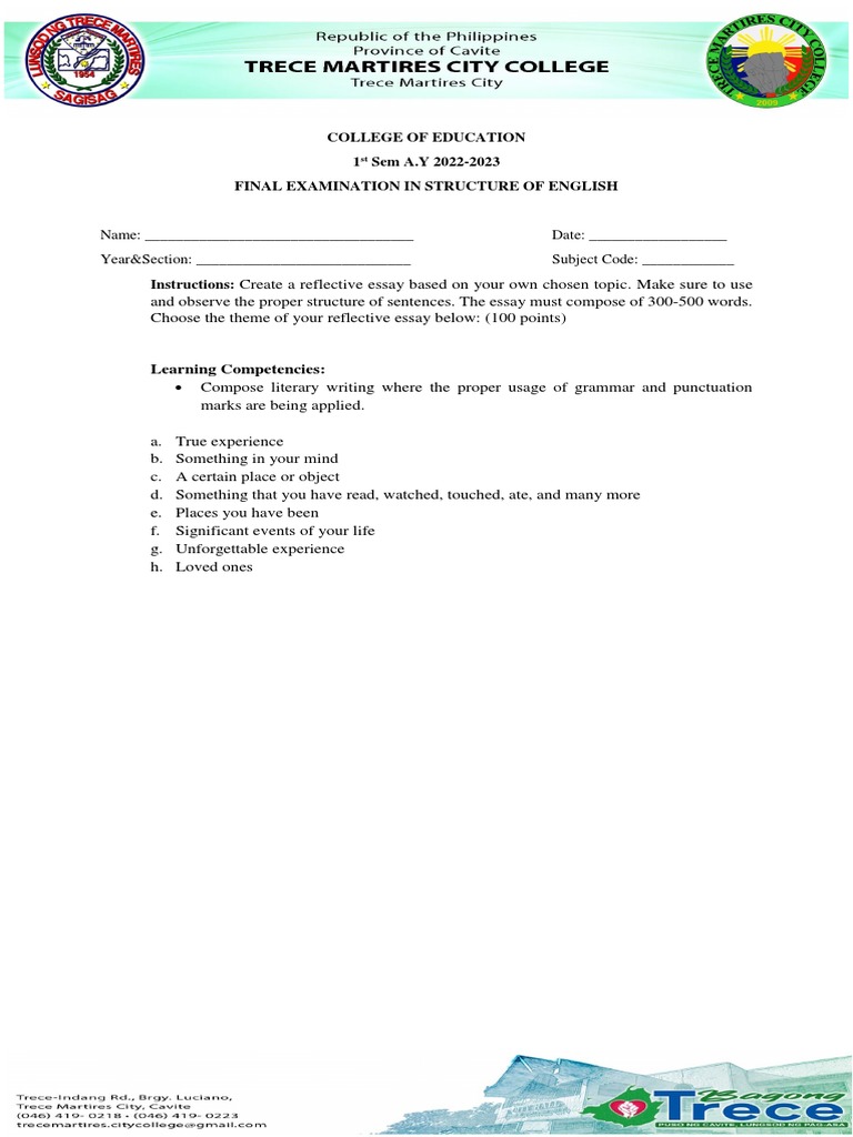 Realyn Constantino - Finals-Structure of English | PDF | Essays | Grammar