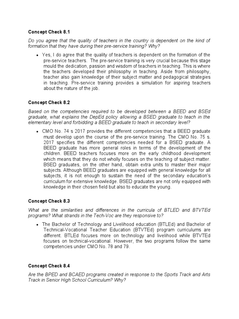 Concept Check 8 | PDF | Teachers | Curriculum
