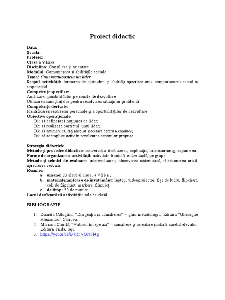 1 Plan de Lectie Clasa A 8a | PDF