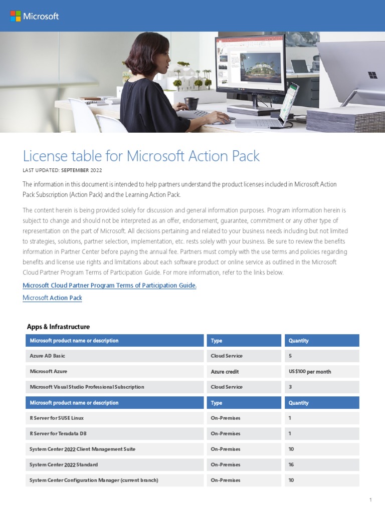 Microsoft Action Pack License Table | PDF
