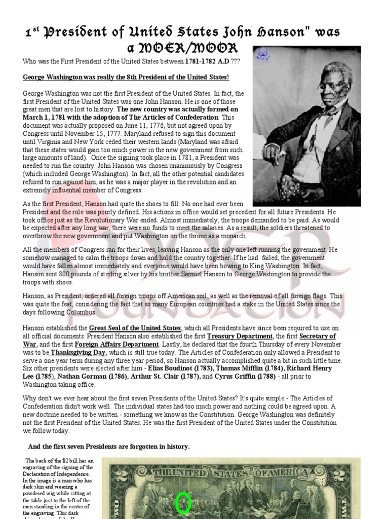 John Hanson | PDF | Presidents Of The United States | American Government