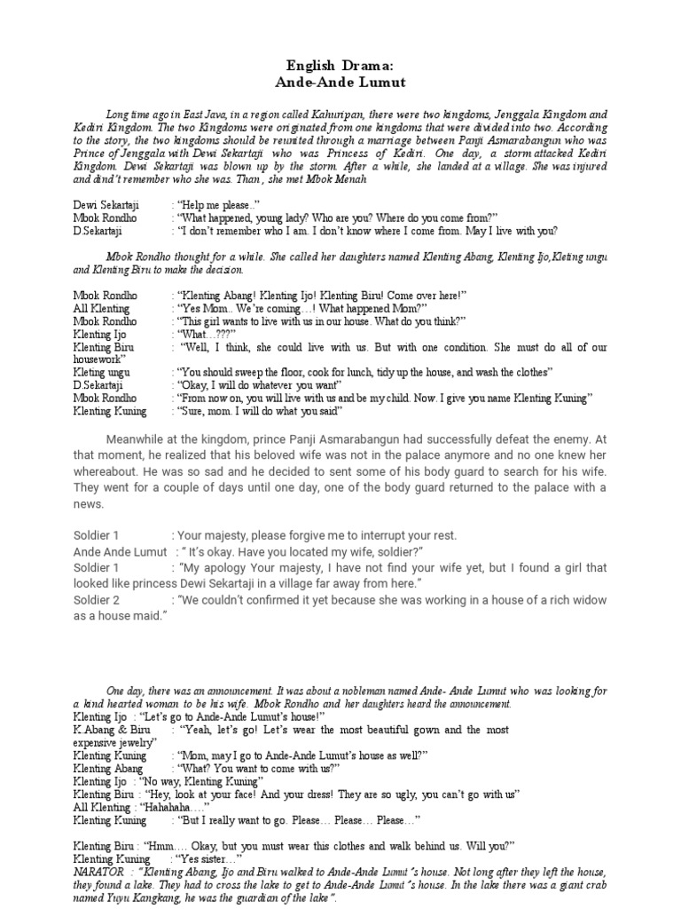 PDF English Drama Ande Ande Lumut | PDF