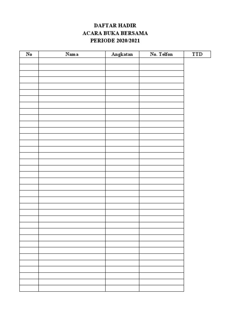 Daftar Hadir Bukber | PDF