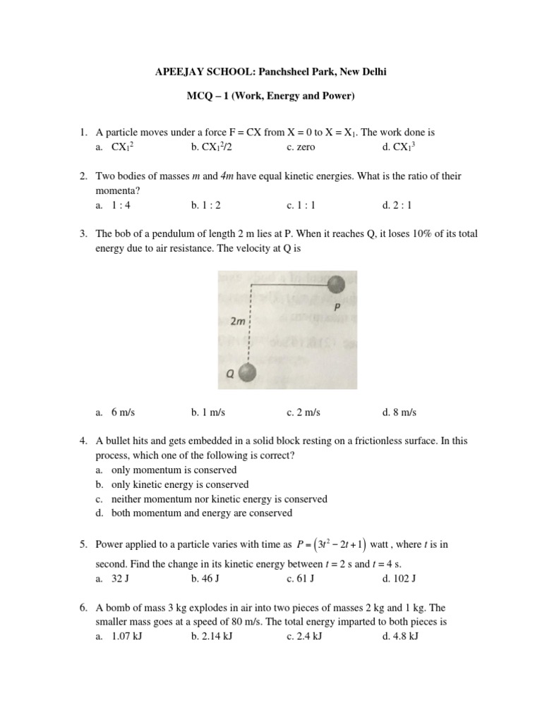 Mcq-1 (Work, Energy and Power) | PDF | Momentum | Kinetic Energy