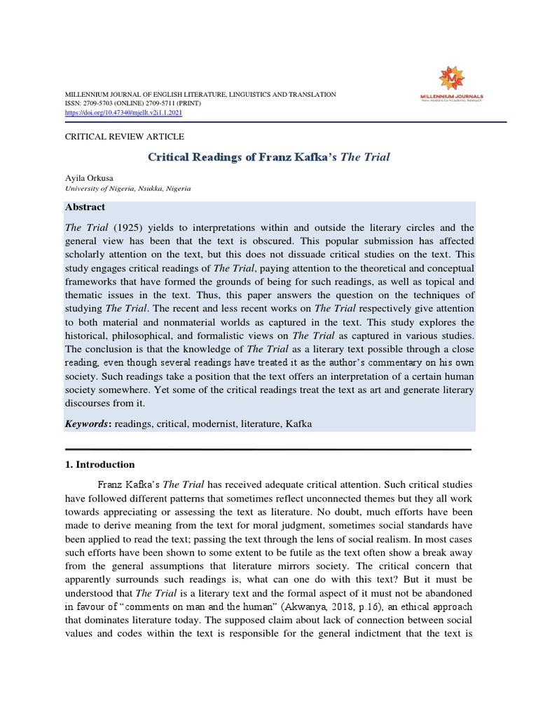 Critical Readings of Franz Kafkas The Trial | PDF | The Trial ...