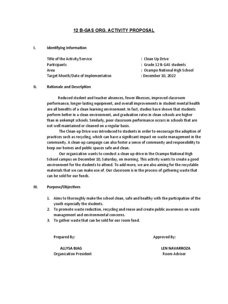 Clean Up Drive Proposal | PDF | Science & Mathematics