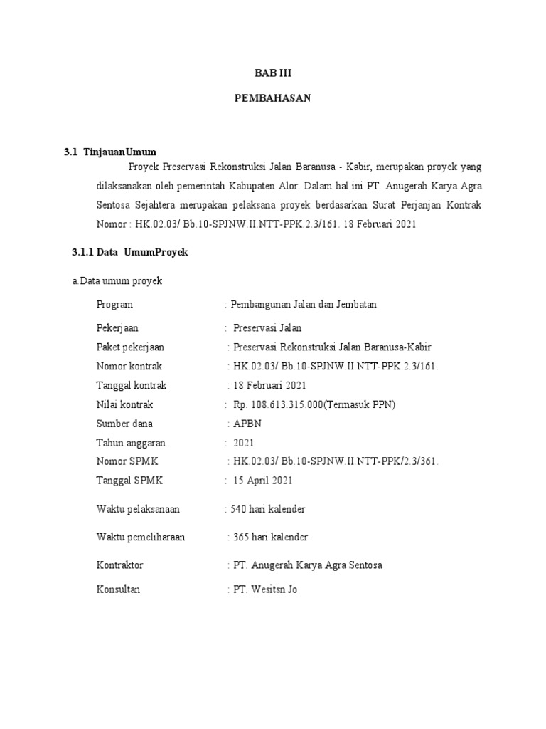 Proyek Rekonstruksi Jalan Baranusa-Kabir | PDF
