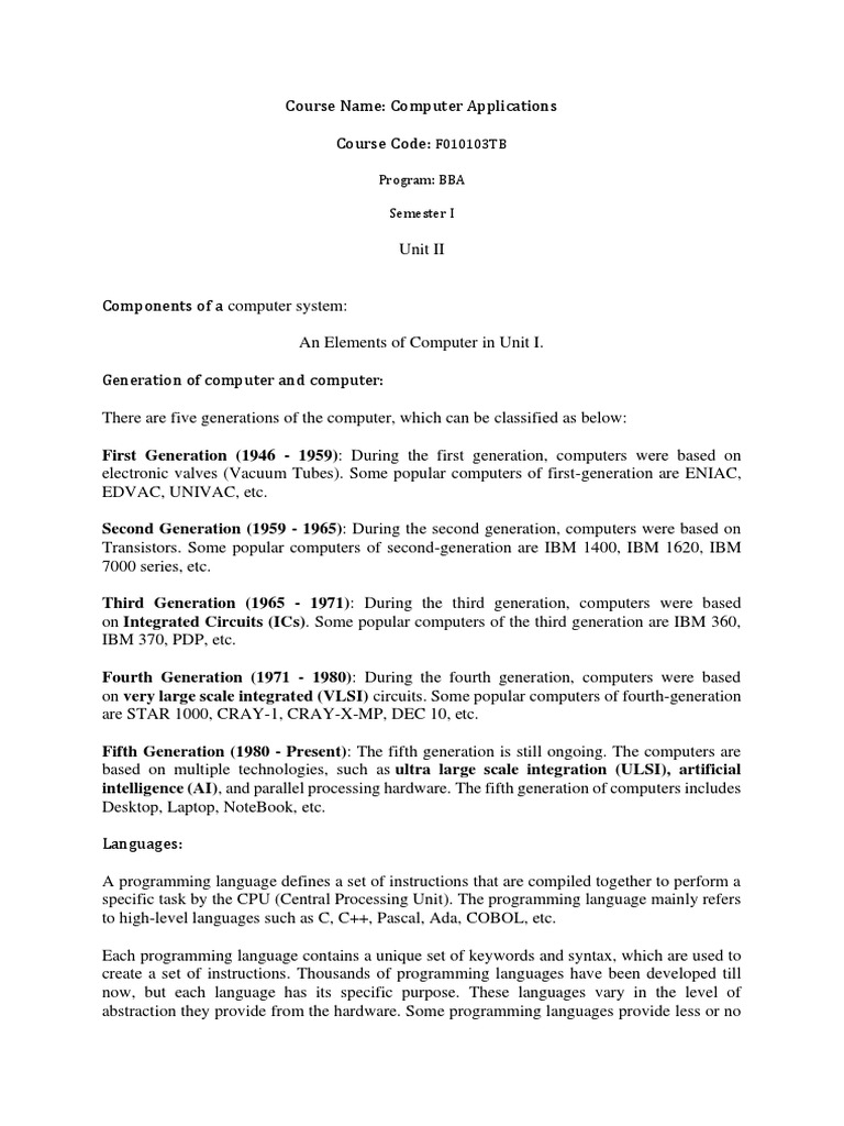 Unit II Computer Applications | PDF | Microsoft Windows | Graphical ...