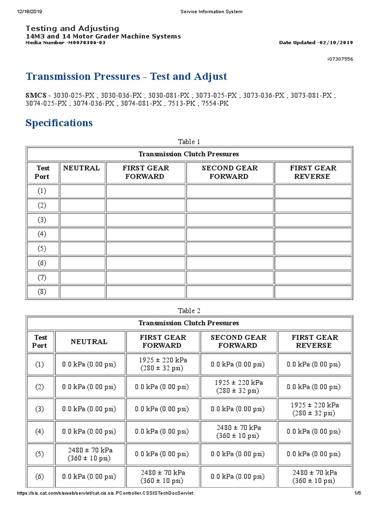 Transmission Pressures - Test and Adjust-1 | PDF | Clutch | Pressure