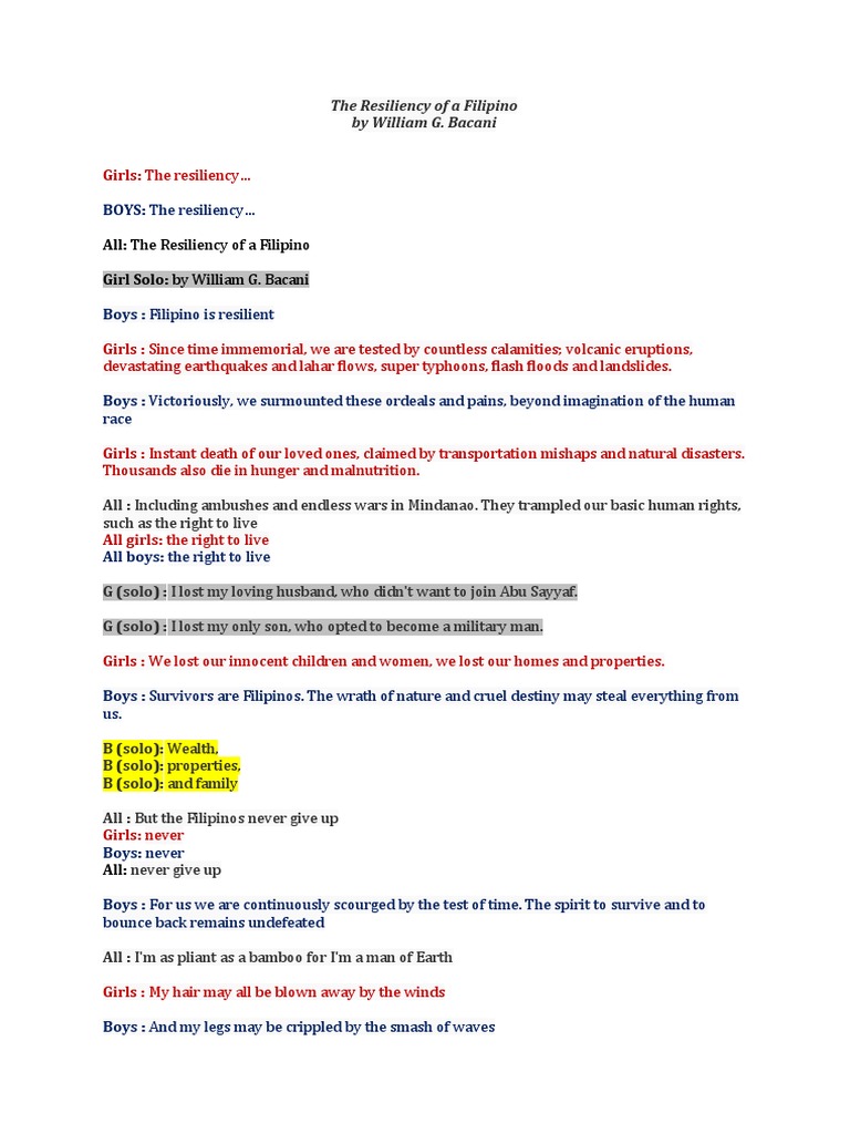 The Resiliency of a Filipino | PDF