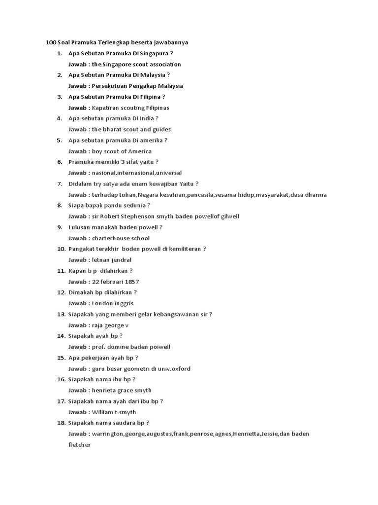 100 Soal Pramuka Terlengkap Beserta Jawabannya | PDF
