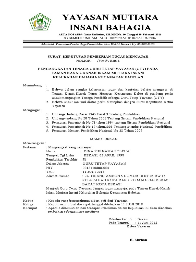 Contoh SK Yayasan | PDF