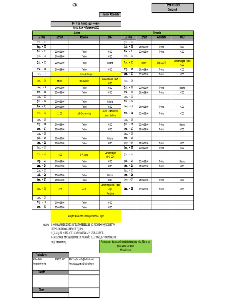 PLANEAMENTO - Mensal - Jan Fev v1 | PDF
