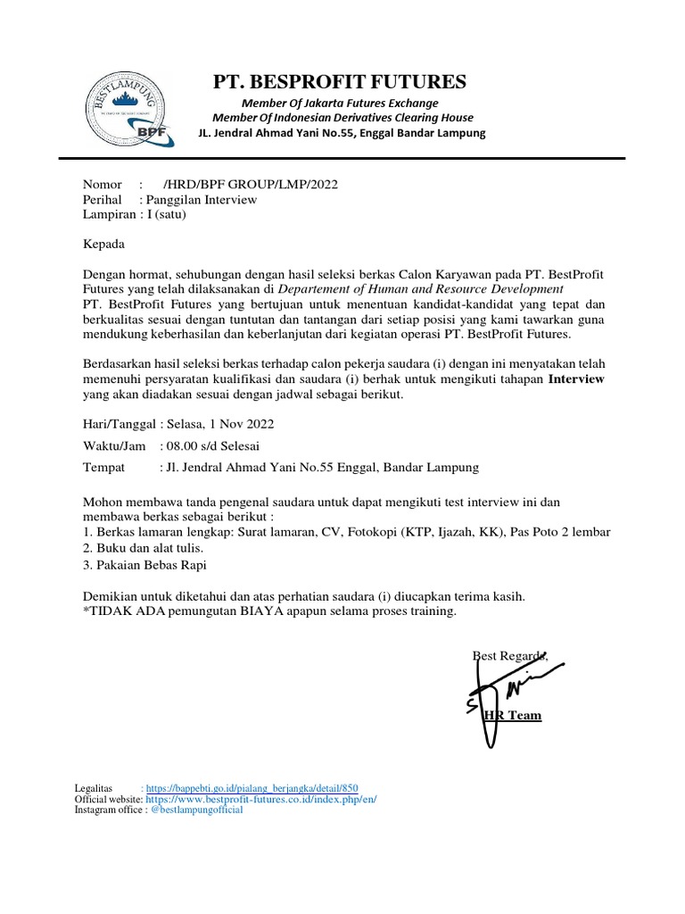 Surat Undangan Pemanggilan Interview 2022 | PDF