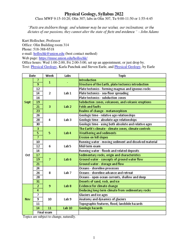 Syllabus Physical Geology | PDF | Geology | Earth Sciences