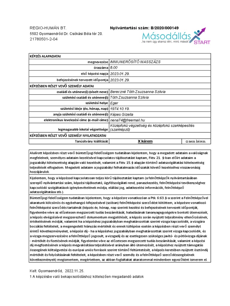 Kepzesi Szerzodes | PDF