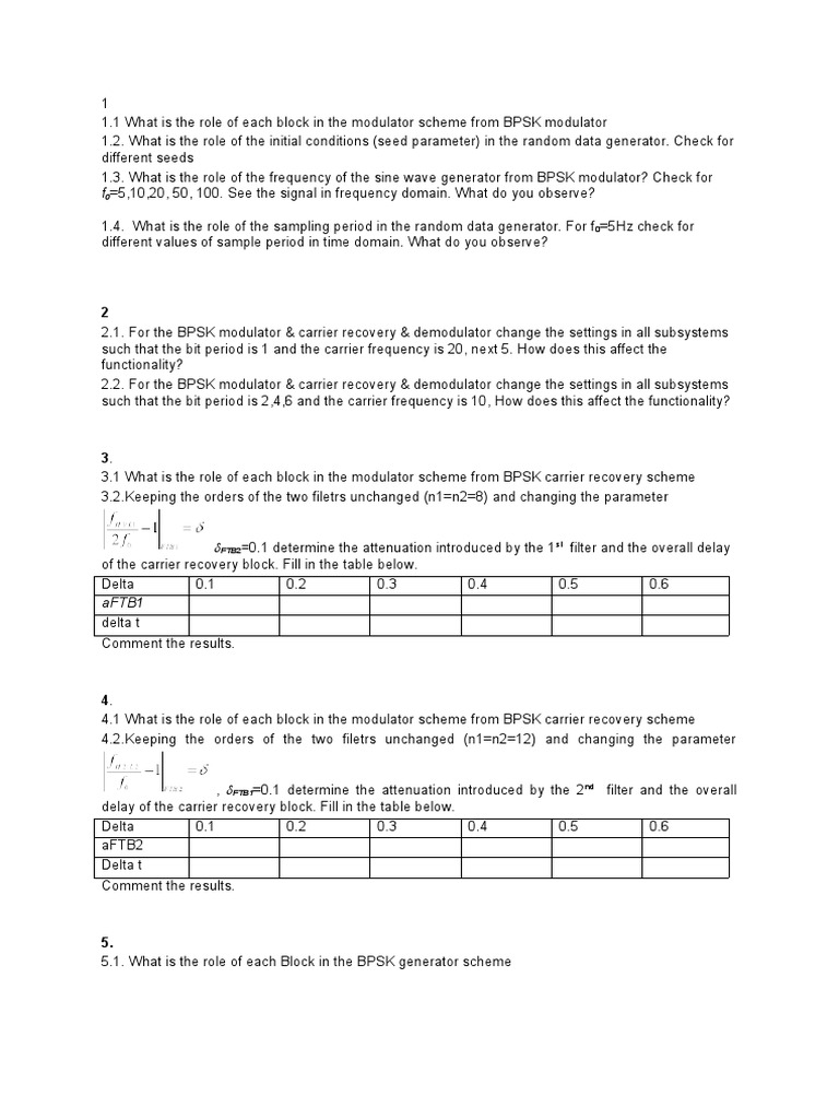 1 BPSK Lab Questions | PDF | Modulation | Filter (Signal Processing)