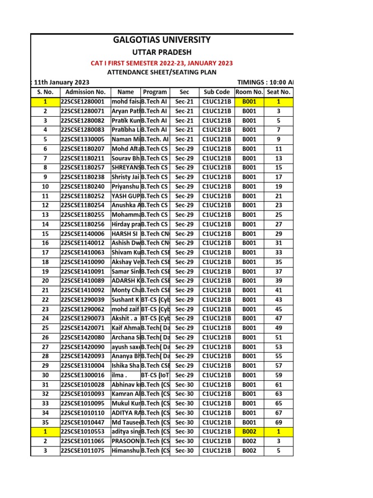 Seating Plan @11th Jan 23 | PDF | Technology & Engineering