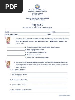Active And Passive Voice Quiz For High School