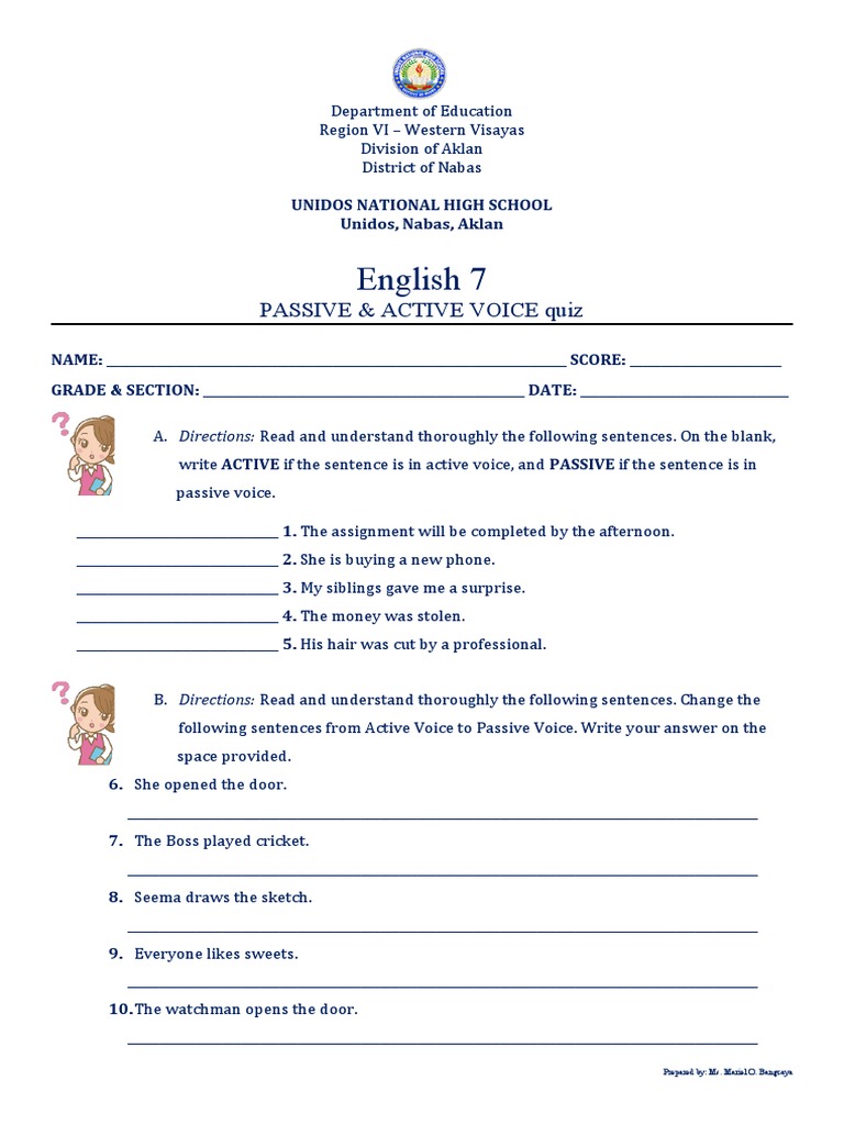 Passive and Active Voice QUIZ | PDF