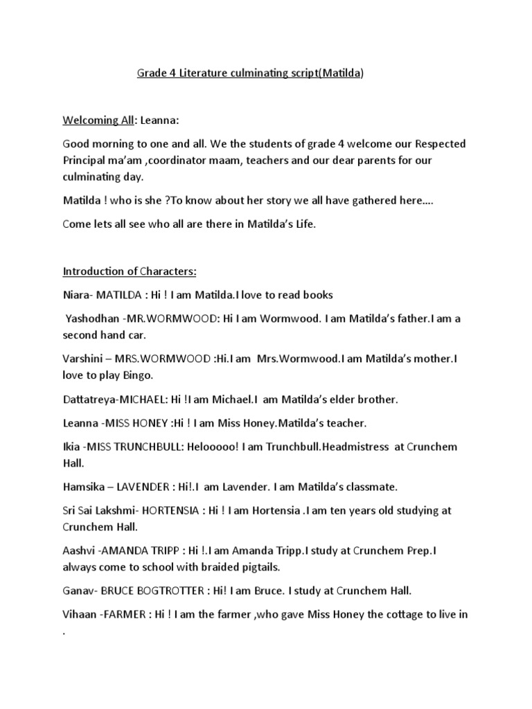 Grade 4B Literature Culminating Script | PDF | Art