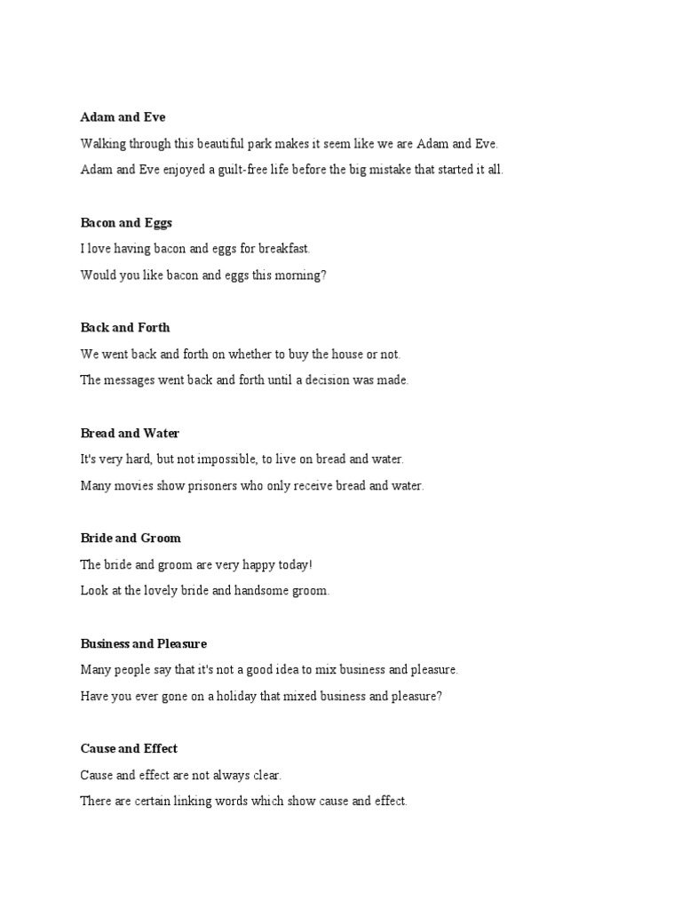Word Pairs With Examples | PDF | Foods | Cuisine