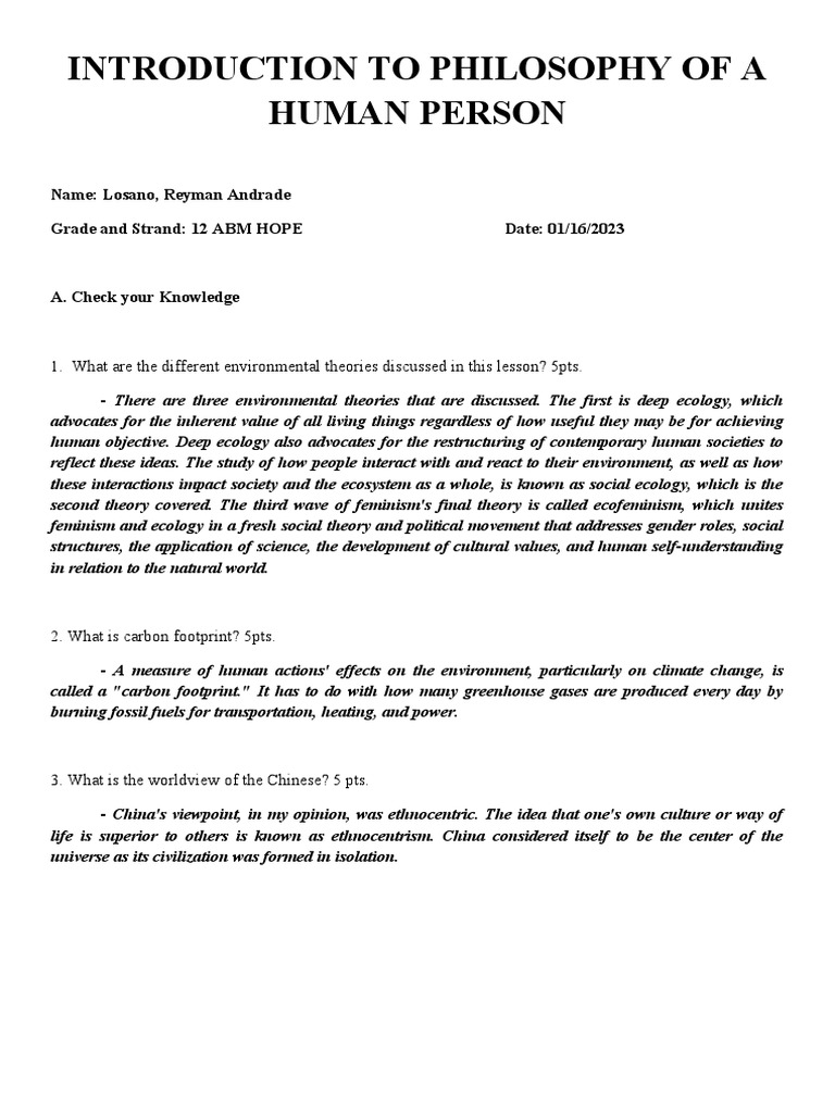 Module 4 Introduction To The Philosophy of A Human Person | PDF | Animal Rights | Ecology