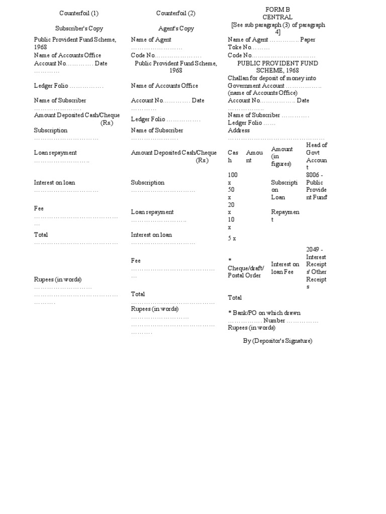 PPF Amount Deposit Form 'B' | PDF