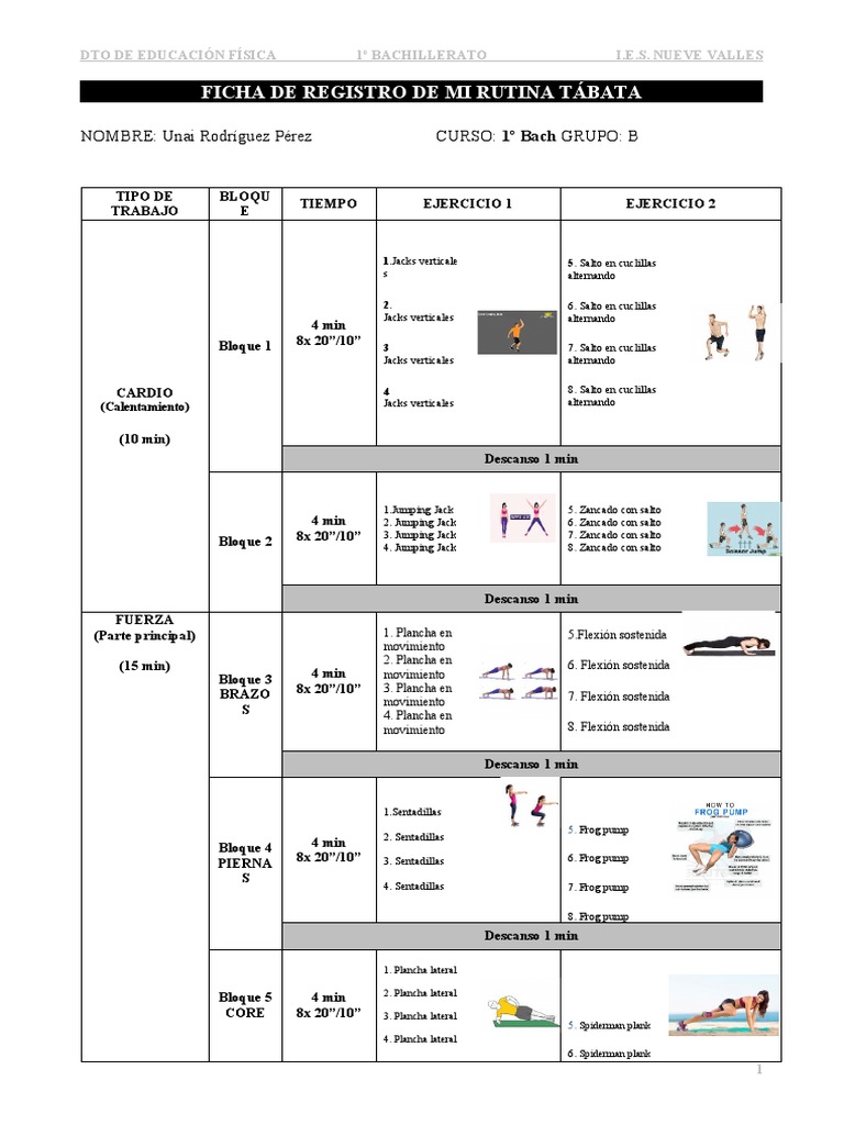 Ficha PLANTILLA Rutina Tabata | Descargar gratis PDF | Entrenamiento con pesas | Aptitud física