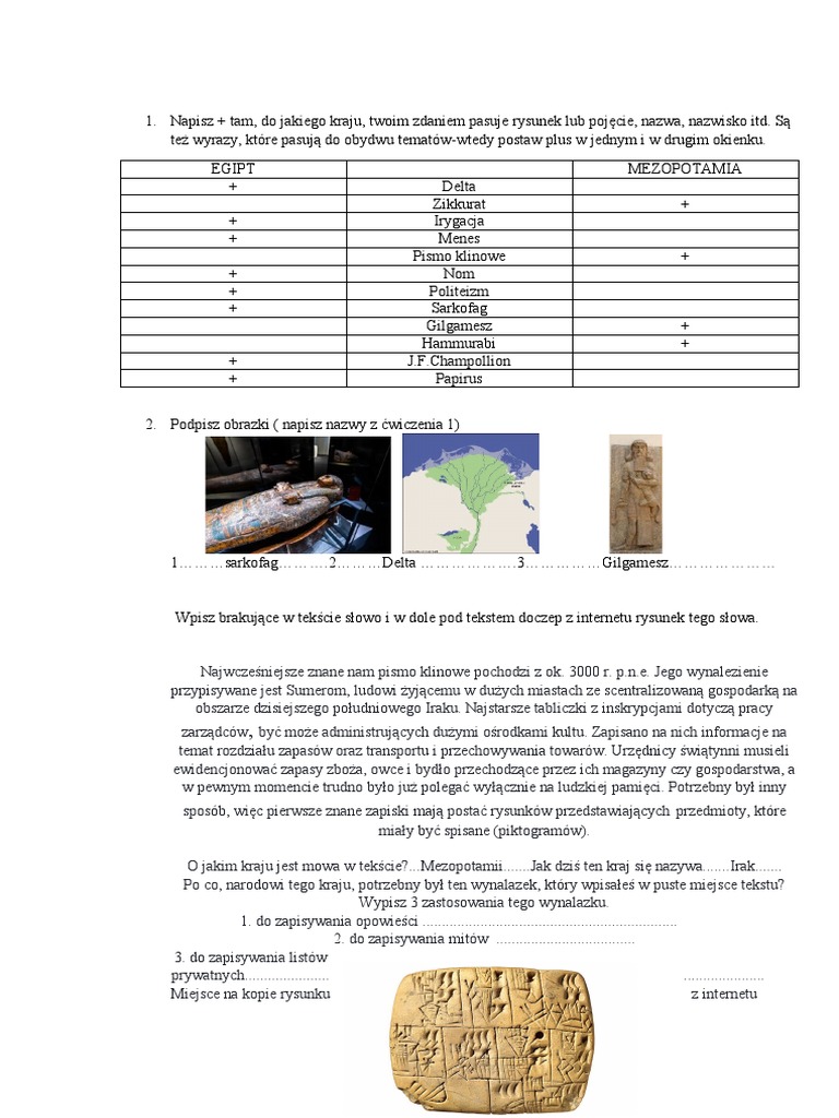 Dodatkowe Zadanie Z Historii Egipt I Mezopotamia | PDF