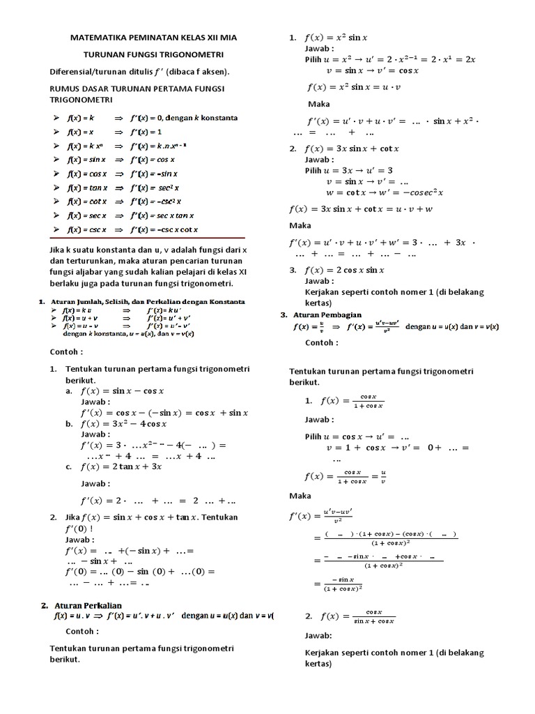 LKPD Turunan Fungsi Trigonometri | PDF