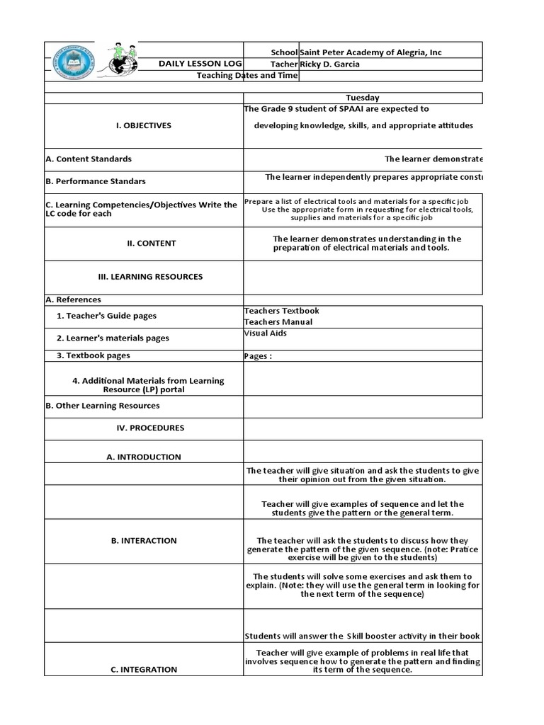 DAILY LESSON LOG Grade 8 Electricity | PDF | Learning | Teachers
