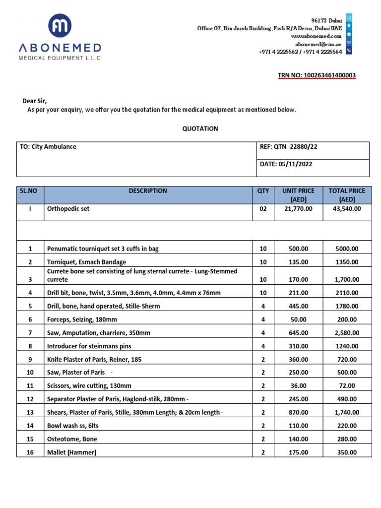 Medical Equipment Quotation | PDF
