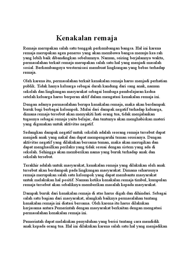 Dampak dan Penyebab Kenakalan Remaja serta Upaya Pencegahannya | PDF