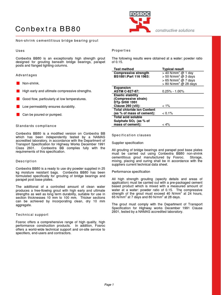 Conbextra BB80 | PDF | Concrete | Cement