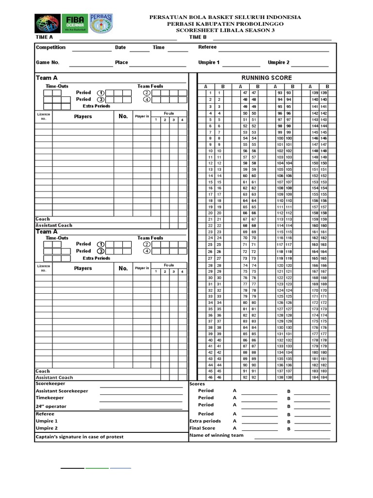 Scoresheet Libala S-3 | PDF | Referee | Sports