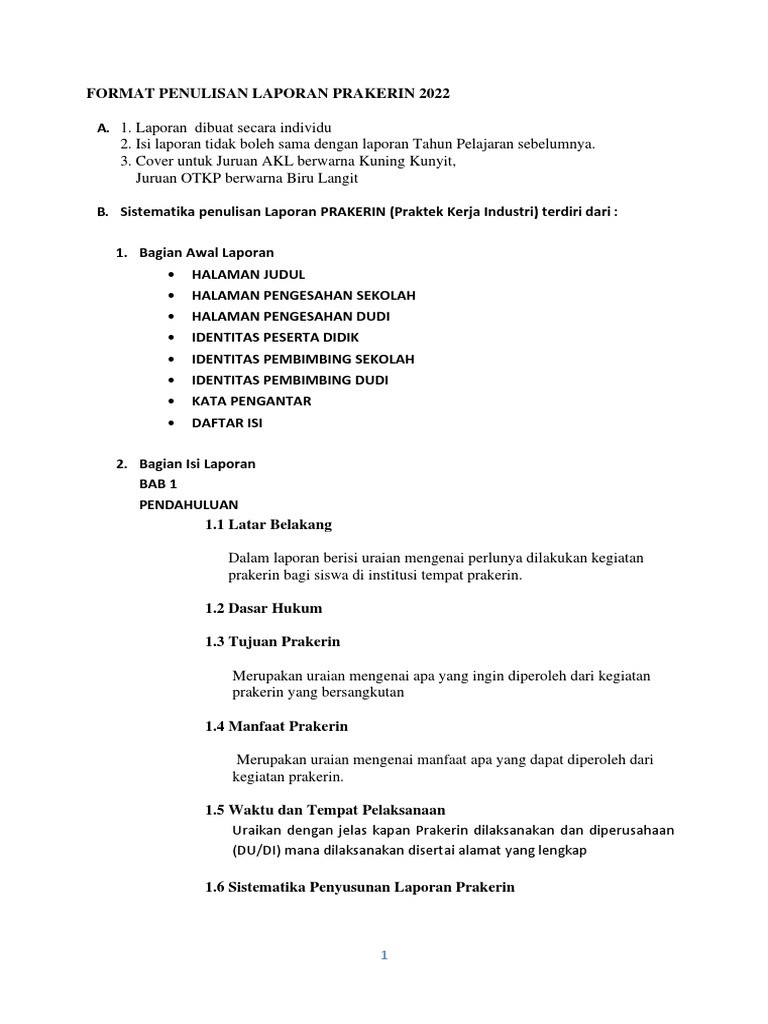 Pedoman Laporan Prakerin Tahun Ajaran 2022 - 2023 | PDF