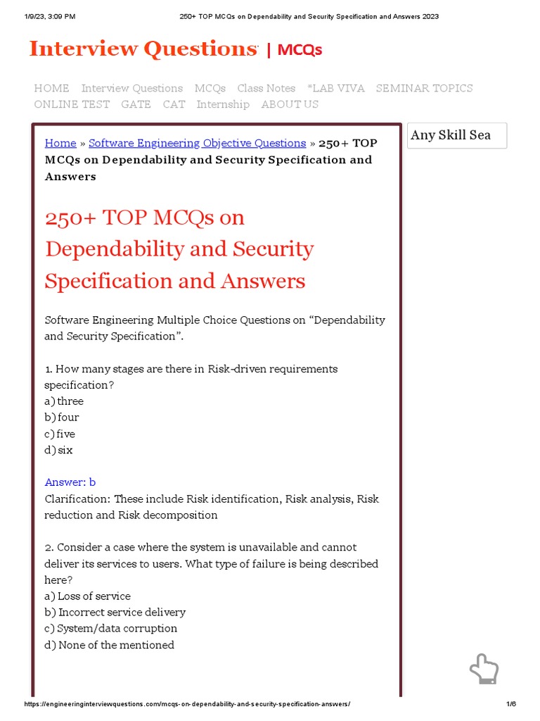 250+ TOP MCQs On Dependability and Security Specification and Answers 2023 | PDF | Multiple ...