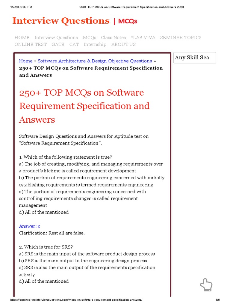 250+ TOP MCQs On Software Requirement Specification and Answers 2023 ...